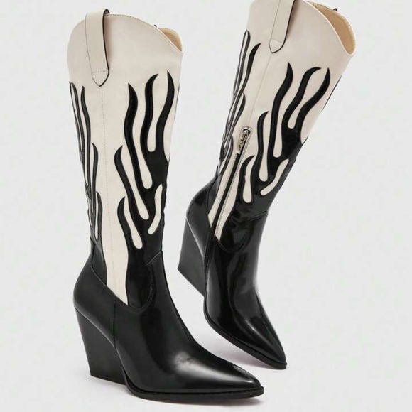 SHEIN | Shoes | Shein Faux Leather Two Tone Flame Western Boots | Poshmark